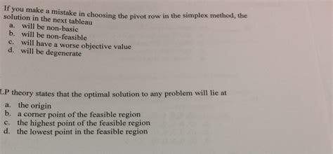 Solved E In Choosing The Pivot Row In The Simplex Method