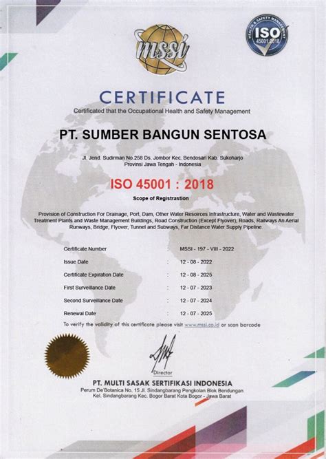 Pt Sumber Bangun Sentosa Iso 45001 Mssi Certification