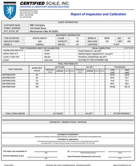 Iso 9000 Compliant Nist Traceable Calibration Certificate
