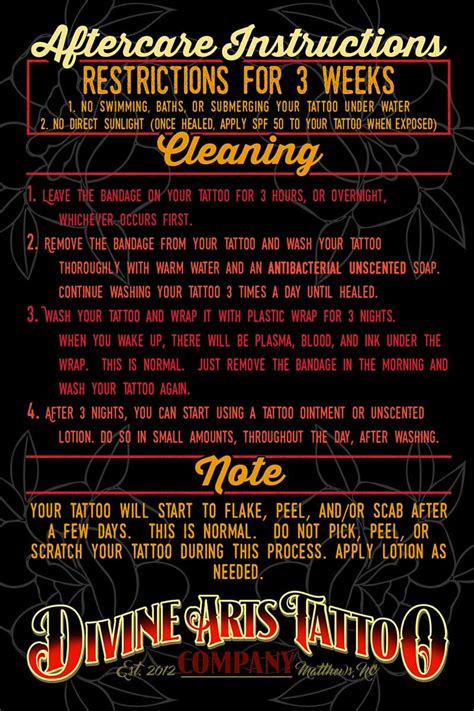 Aftercare Instructions Divine Arts Tattoo