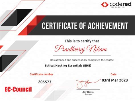 prauthviraj nikam on linkedin certificate ec council code red