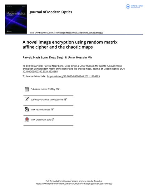 Pdf A Novel Image Encryption Using Random Matrix Affine Cipher And