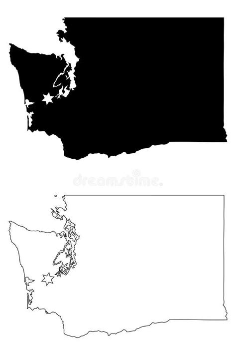 Washington Wa State Border Usa Map Outline Stock Vector Illustration