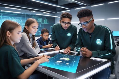 Premium Photo Peer Tutoring Apps In Futuristic Classrooms