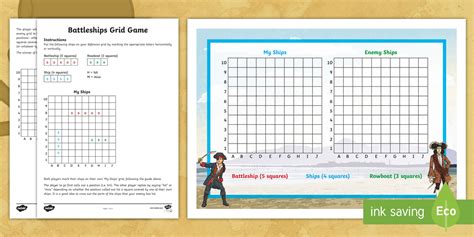 Battleship Game With Coordinates Battleship Grid Twinkl
