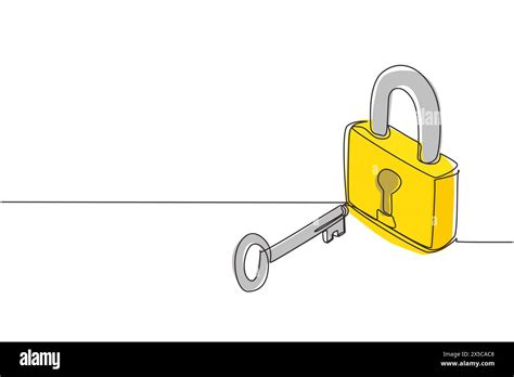 Single Continuous Line Drawing Lock And Key Isometric Image Key And Lock Safety Lock With Key