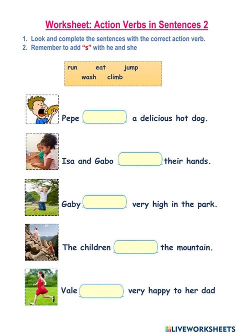Action Verb Sentences Worksheet Action Verbs Worksheet Verb