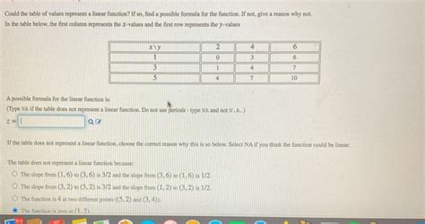 solved could the table of values represent a linear