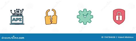 Set Computer Api Interface Broken Or Cracked Lock Time Management And Shield Security With