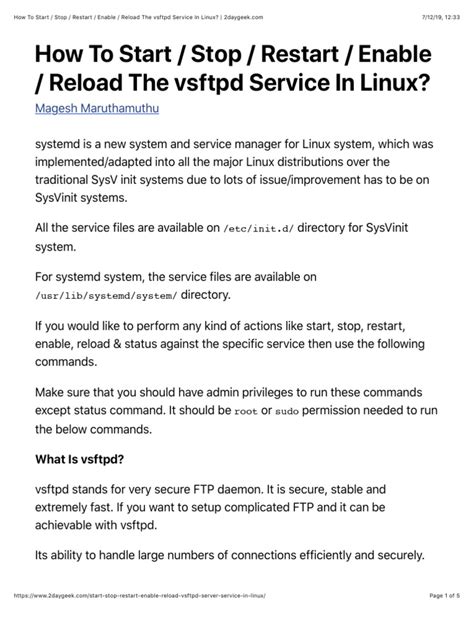 How To Start Stop Restart Enable Reload The Vsftpd Service In Linux