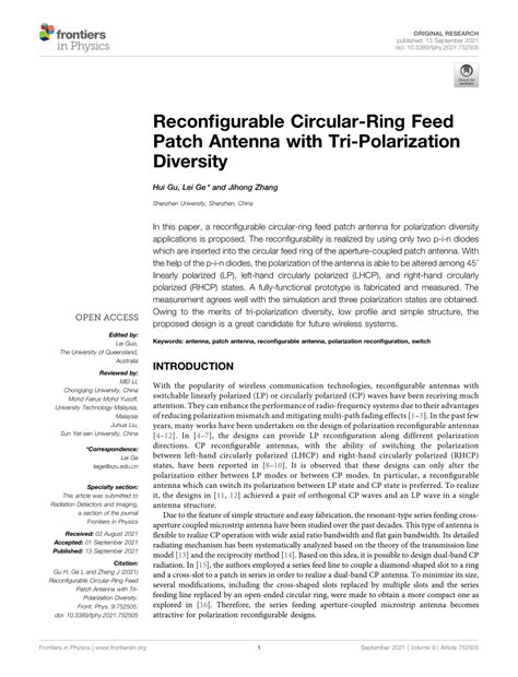 Pdf Reconfigurable Circular Ring Feed Patch Antenna With Tri Polarization Diversity