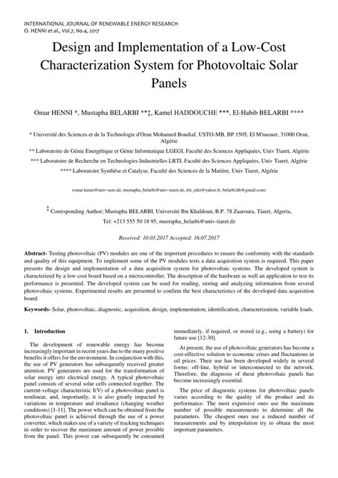 Pdf Design And Implementation Of A Low Cost Characterization System For Photovoltaic Solar Panels