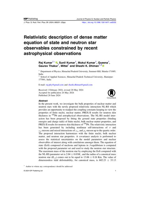 Pdf Relativistic Description Of Dense Matter Equation Of State And Neutron Star Observables