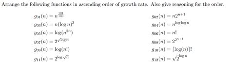 solved arrange the following functions in ascending order of