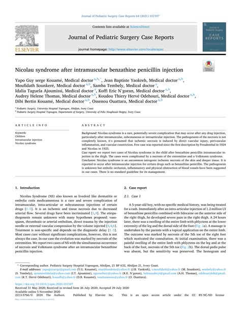 Pdf Nicolau Syndrome After Intramuscular Benzathine Penicillin Injection