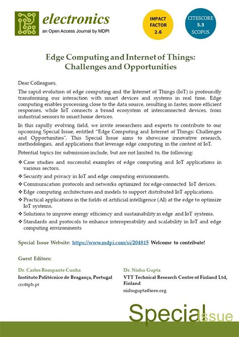 Electronics Mdpi On Linkedin Callforpapers Specialissue Edgecomputing Internetofthings…