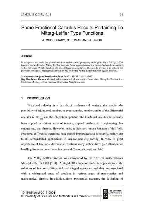 Pdf Some Fractional Calculus Results Pertaining To Mittag Leffler Type Functions
