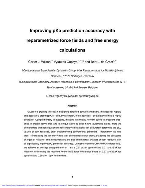 Pdf Improving Pka Prediction Accuracy With Reparametrized Force Fields And Free Energy