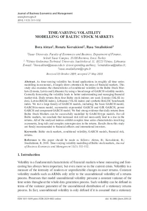 Pdf Time‐varying Volatility Modelling Of Baltic Stock Markets