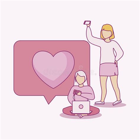 Women Using Laptop And Smartphone With Speech Bubble Stock Illustration