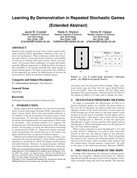 Pdf Learning By Demonstration In Repeated Stochastic Games