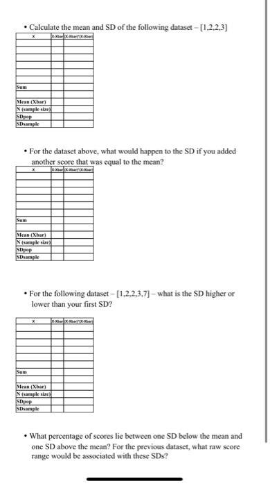 Solved Calculate The Mean And SD Of The Following Dataset Chegg Com