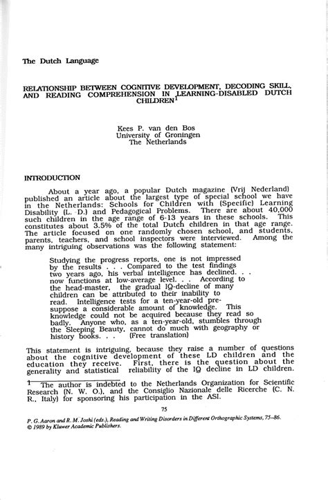 Pdf Relationship Between Cognitive Development Decoding Skill And Reading Comprehension In