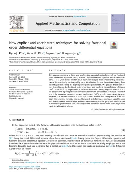Pdf New Explicit And Accelerated Techniques For Solving Fractional Order Differential Equations