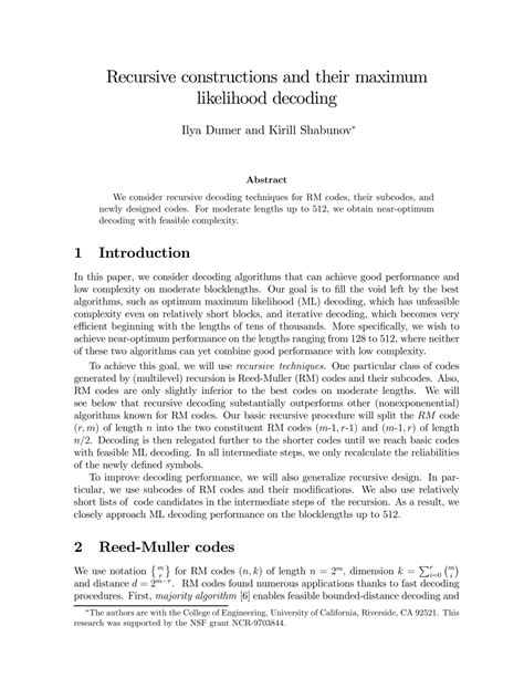 Pdf Recursive Constructions And Their Maximum Likelihood Decoding
