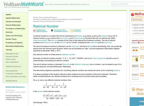Wolfram Math World Rational Number Activity For 9th 10th Grade Lesson Planet