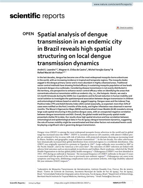 Pdf Spatial Analysis Of Dengue Transmission In An Endemic City In Brazil Reveals High Spatial