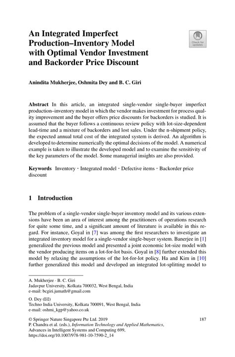 Pdf An Integrated Imperfect Productioninventory Model With Optimal Vendor Investment And