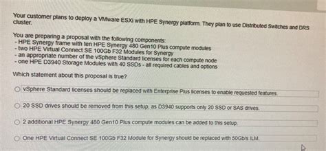 Solved Your Customer Plans To Deploy A Vmware Esxi With Hpe