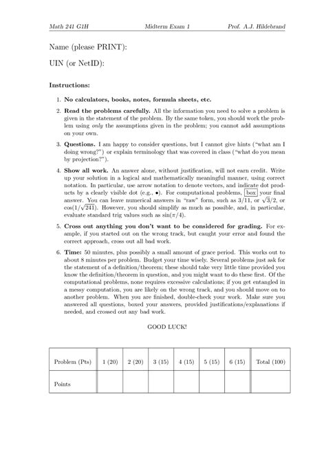 Midterm Exam 1 Questions Calculus Iii Math 241 Exams Advanced Calculus Docsity