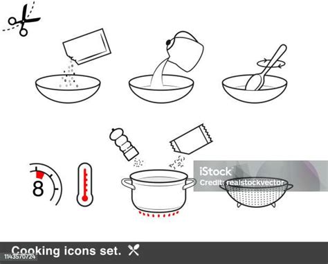 요리 준비 아이콘 세트입니다 자세한 지침에 대 한 기호 집합입니다 긴급 개념에 대한 스톡 벡터 아트 및 기타 이미지 긴급 개념 끓음 디자인 Istock