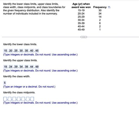 solved identify the lower class limits upper class limits