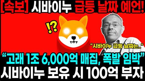 속보 시바이누 급등 날짜 예언 고래 1조 6000억 매집 폭발 임박” 얼마 안 남았습니다 시바이누 보유 시 100억 부자 Youtube