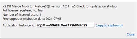 Ks Db Merge Tools For Postgresql Docs License Info Dialog
