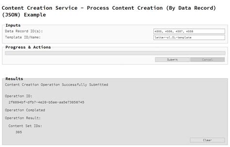 Running A Content Creation Operation For Print By Data Record Using Json