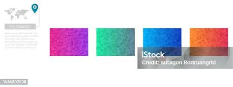 벡터 다각형 콜로라도 지도 집합입니다 낮은 폴리 스타일의 국가의 밝은 그라데이션 지도 인포그래픽을 위한 기하학적 스타일의 여러 가지 빛깔의 국가 지도 당신을 위한 다각형