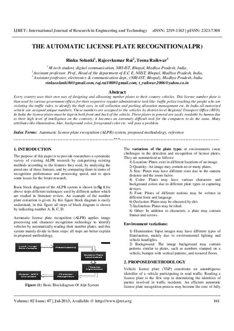 pdf the automatic license plate recognition alpr