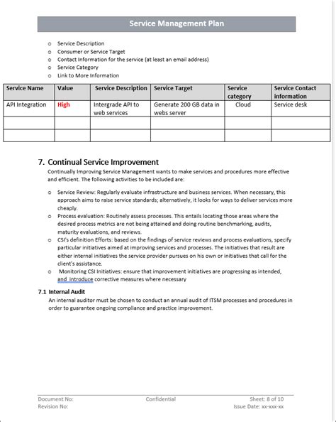 Service Management Plan Template N Itsm Docs Itsm Documents And Templates
