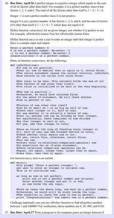 solved 46 due date april 26 a perfect integer is a