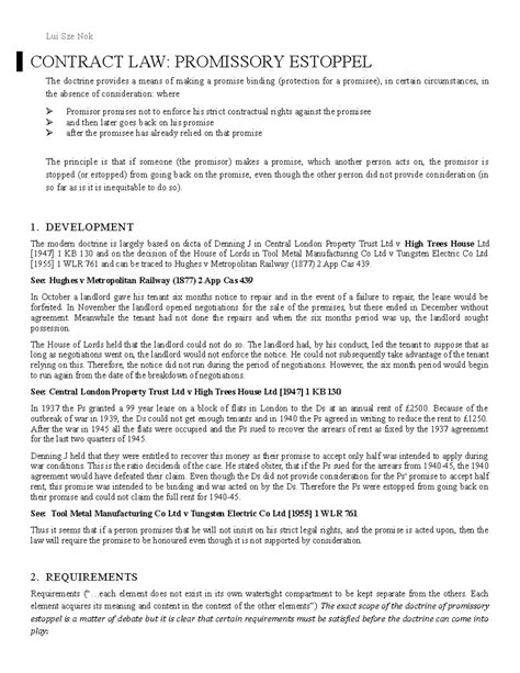 Contract Law Promissory Estoppel Key Principles And Cases Studocu