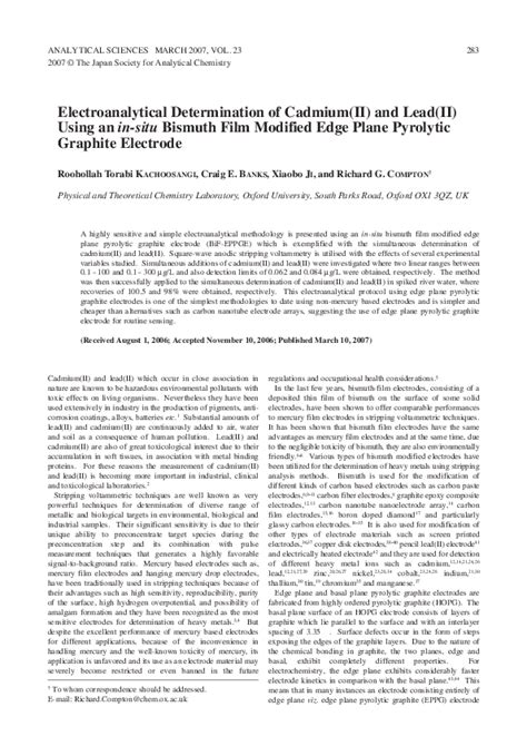 Pdf Electroanalytical Determination Of Cadmium Ii And Lead Ii Using An In Situ Bismuth Film
