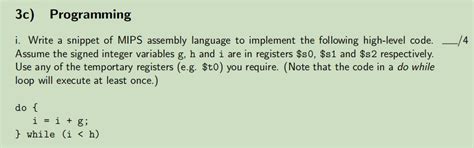 Solved 3c Programming I Write A Snippet Of Mips Assembly