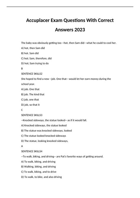 Accuplacer Exam Questions With Correct Answers 2025 Accuplacer Stuvia Us