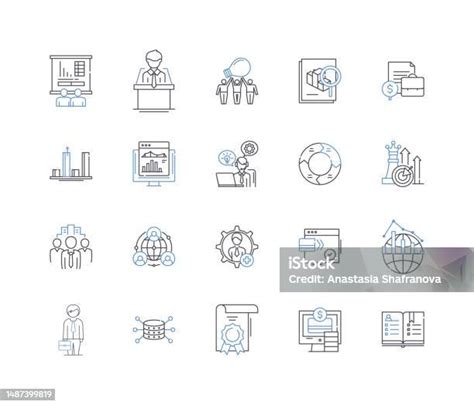 Treasury 라인 아이콘 컬렉션입니다 예산 수익 투자 채권 계정 부채 자금 조달 벡터 및 선형 그림 시장 현금 자산 개요