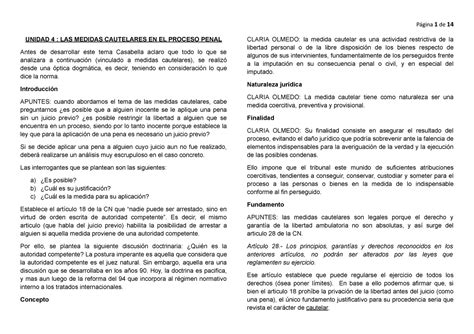 Unidad 4 Las Medidas Cautelares En El Proceso Penal Unidad 4 Las