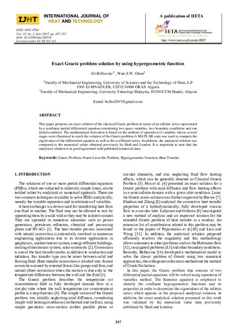Pdf Exact Graetz Problem Solution By Using Hypergeometric Function